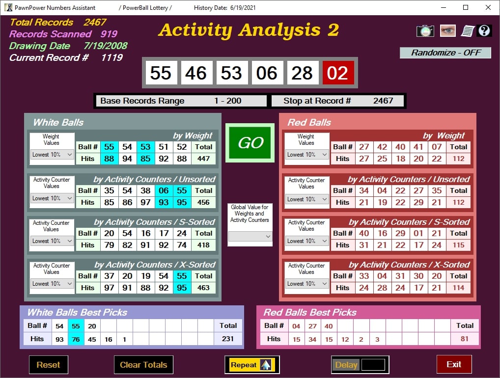 Powerball Numbers Assistant / Screen Shots