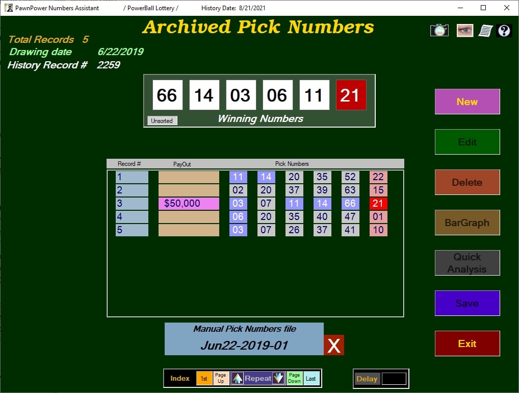 Powerball Numbers Assistant / Screen Shots